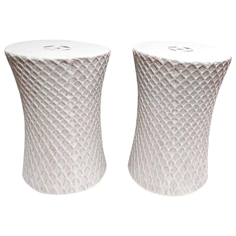 Pair of White Chinese Garden Stools at 1stDibs