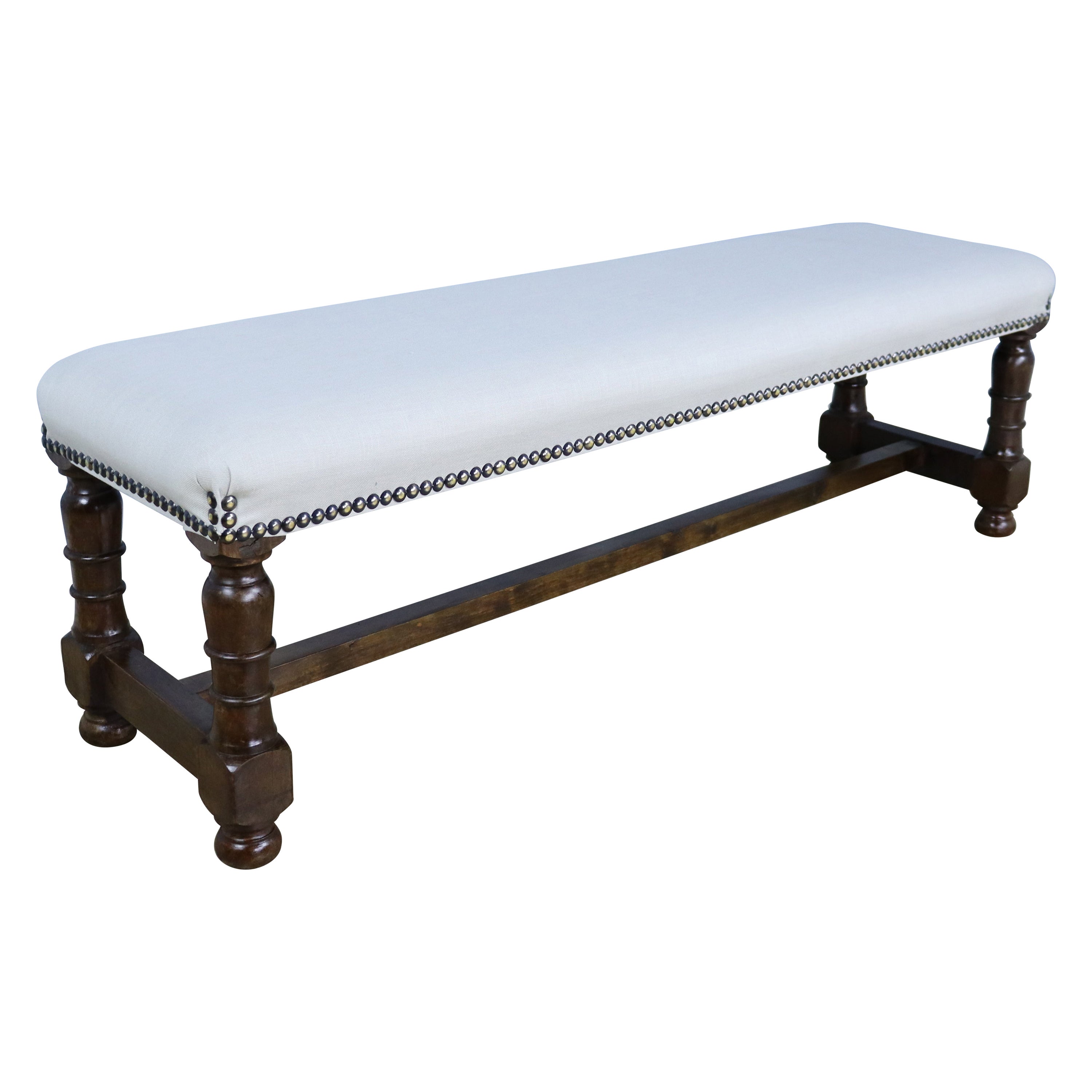 Iron Framed Bench with Six Tapered Legs Upholstered in Original Green ...