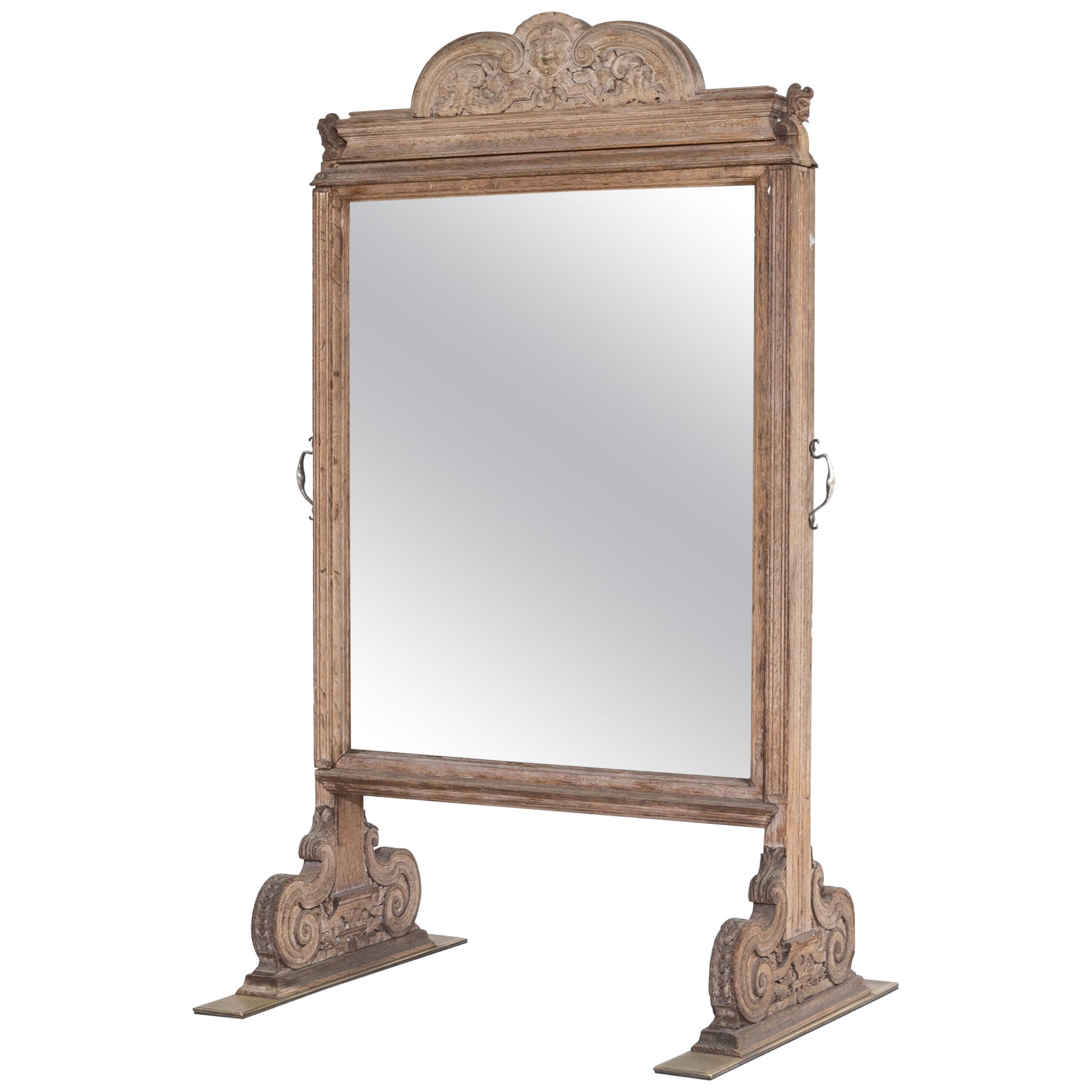 Gothic Iron and Oak Three Panel Standing Dressing Mirror For Sale at ...