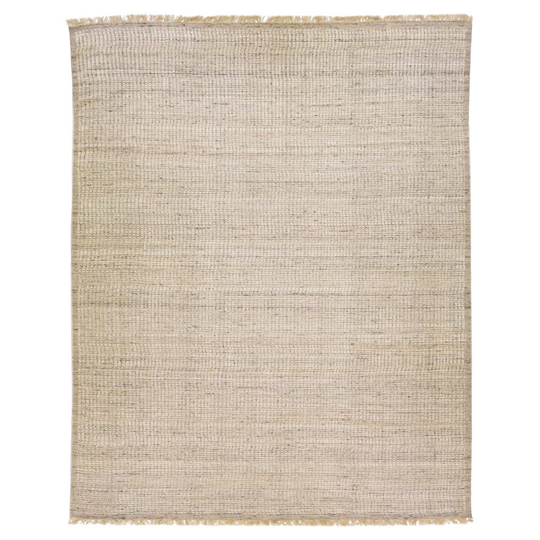 Modern Moroccan Style Beige Handmade Geometric Wool Rug For Sale at 1stDibs