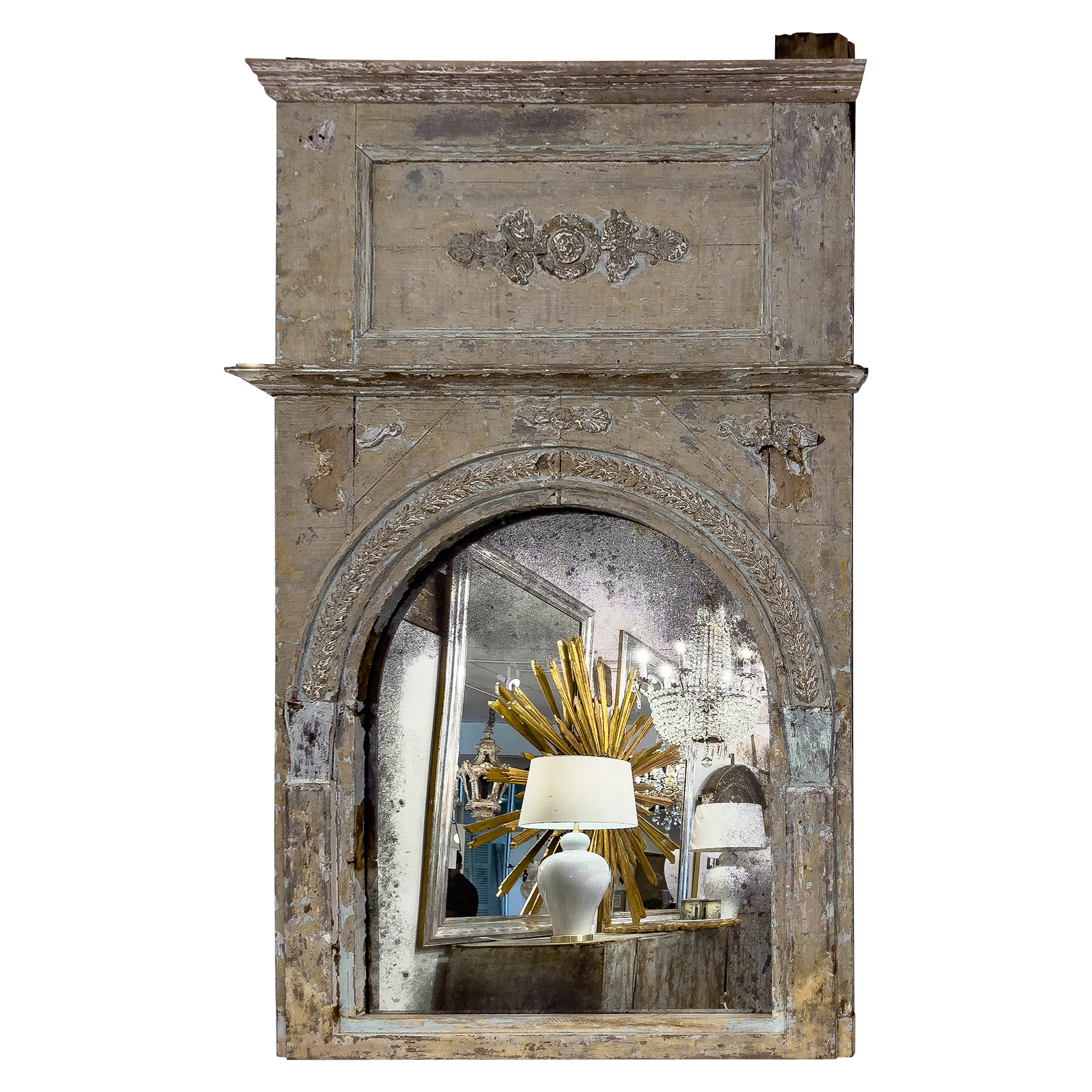 An 18th Century French Polychrome and Parcel Gilt Trumeau Mirror at 1stDibs