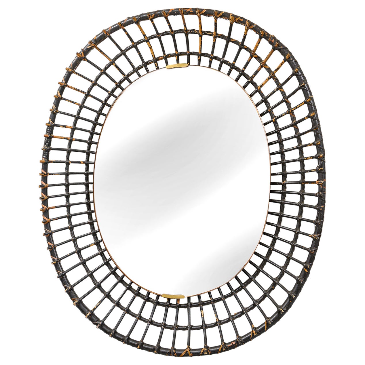 Vintage Oval Rattan Mirror at 1stDibs