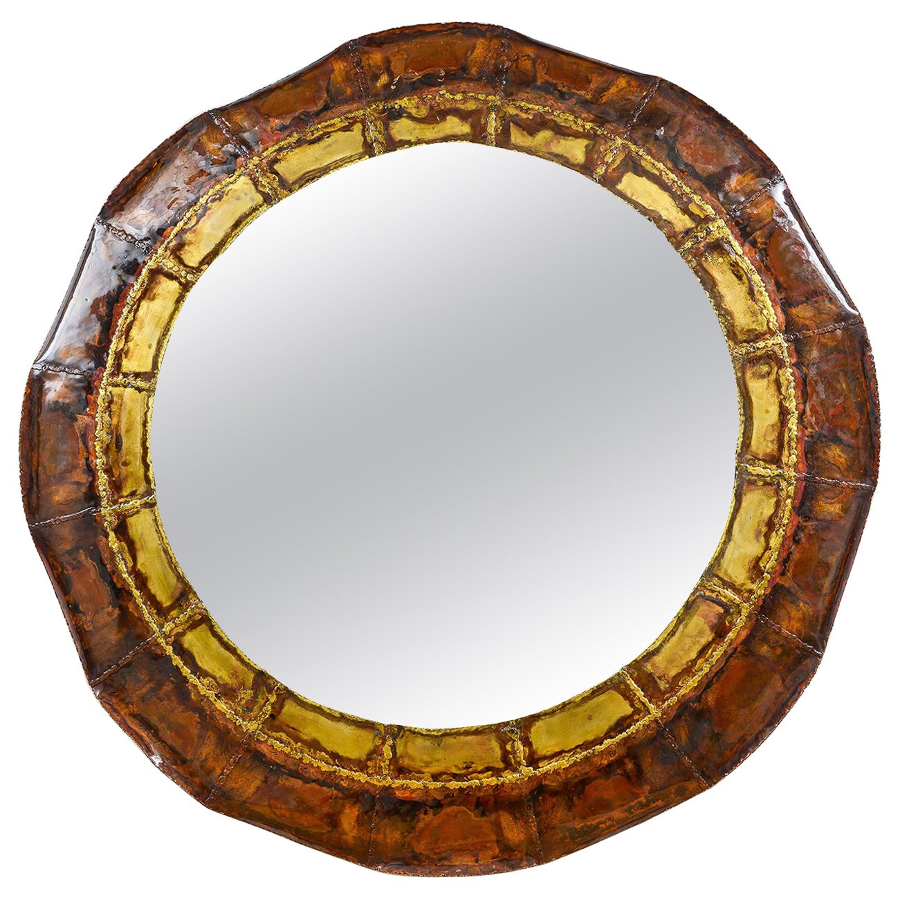 Surrealist Mirror in Polished Brass and Fumed Oak, Salvador by Jake ...