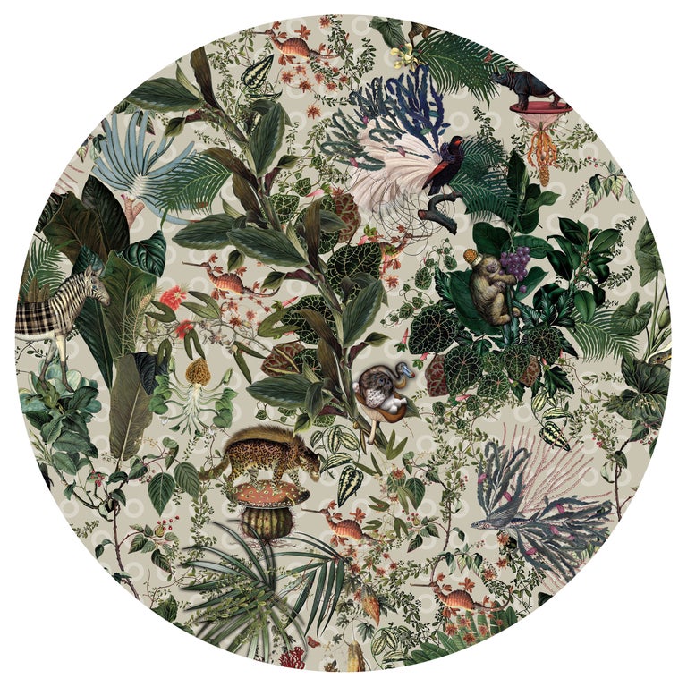 Moooi Small Menagerie of Extinct Animals Ivory Round Rug in Low Pile ...