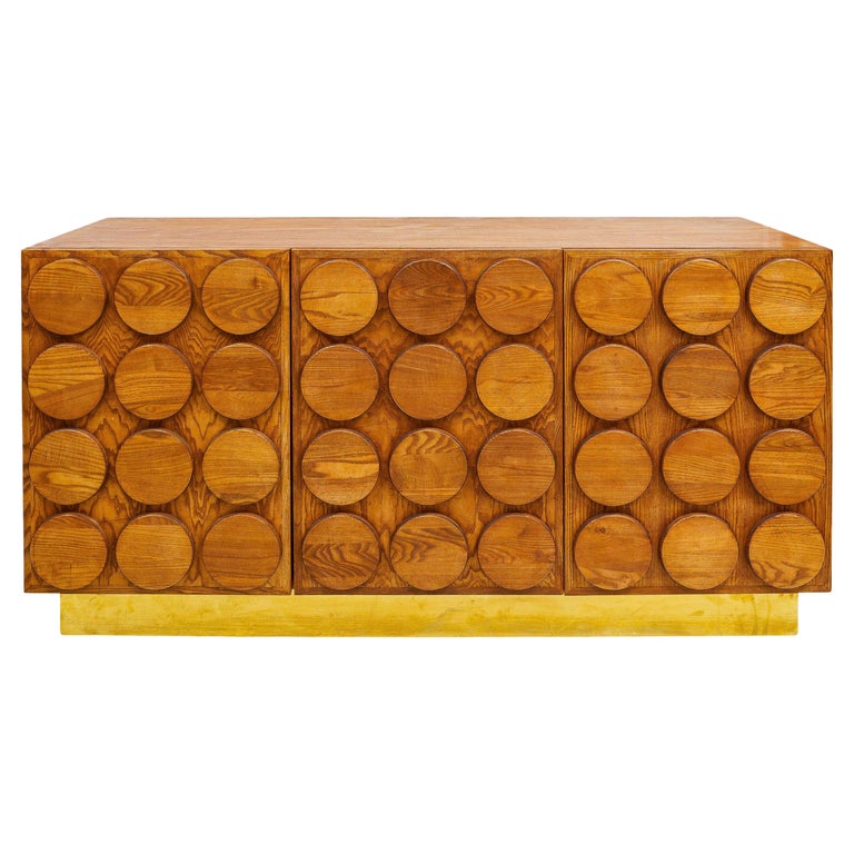 Custom Italian Oak Cabinet on Brass Plinth Base For Sale at 1stDibs