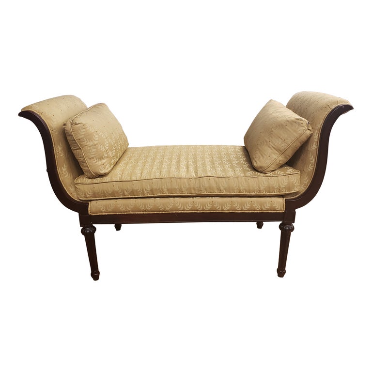 Louis XVI Scroll Arms Mahogany and Upholstered Bench with Pillows For ...