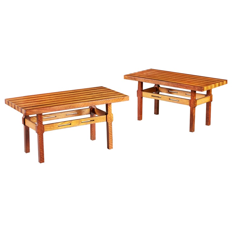 Unusual Pair of Striped Side Tables at 1stDibs