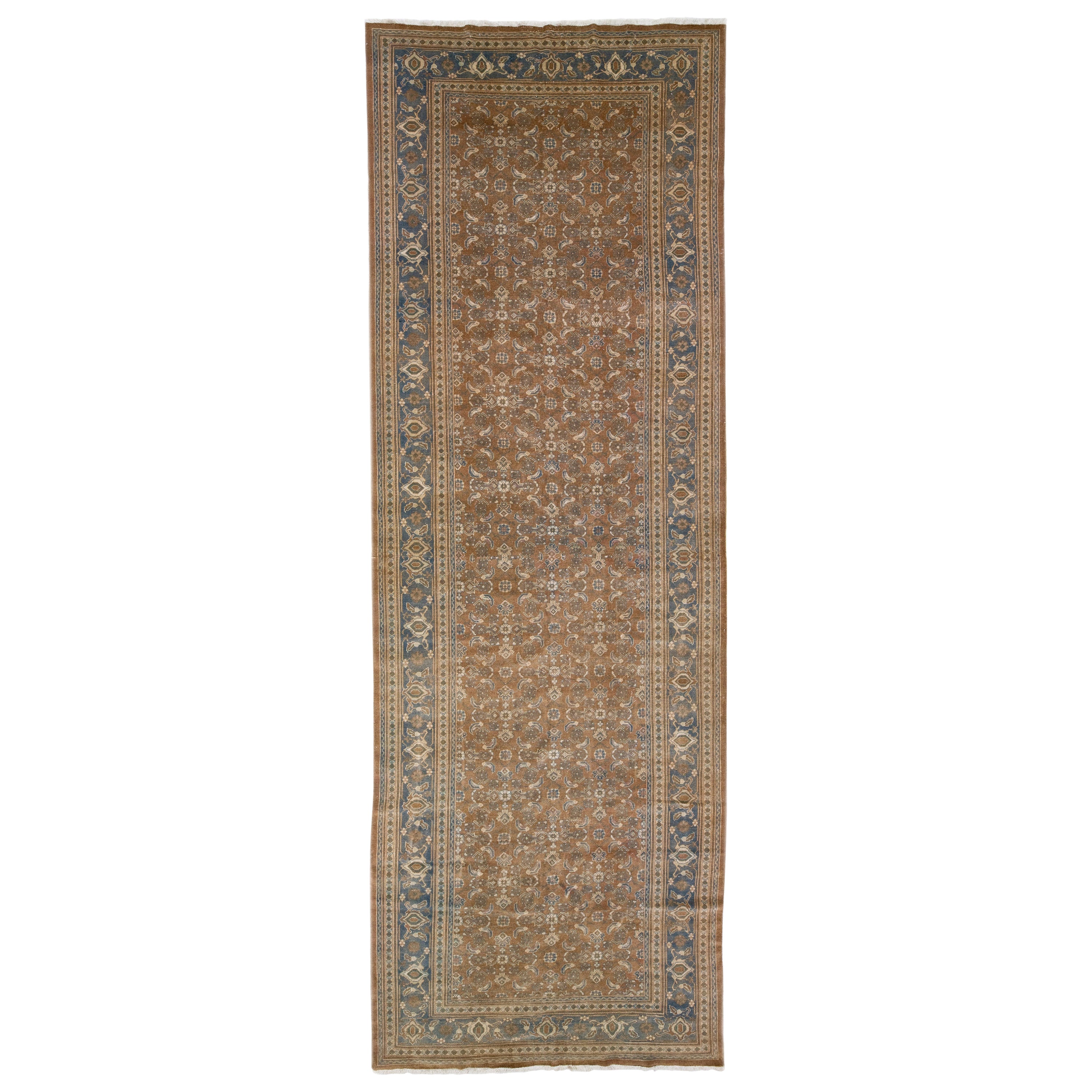 Long Persian Runner with Sophisticated Design in Tan, Olive and Brown ...