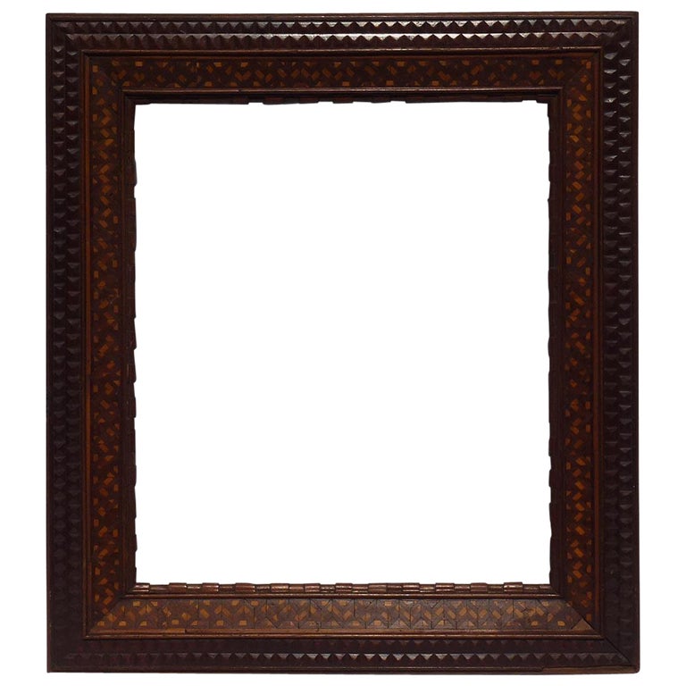 Large Marquetry Frame with a Chip-Carved Outer Border and Carved Inner ...