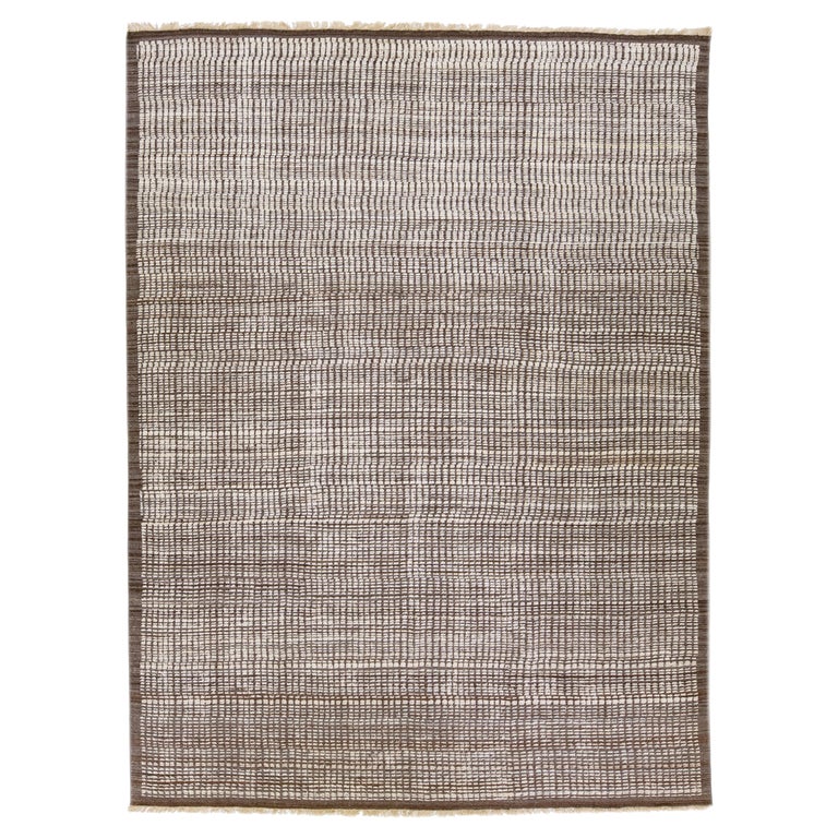 Modern Moroccan Style Handmade Brown Wool Rug with Minimalist Design ...
