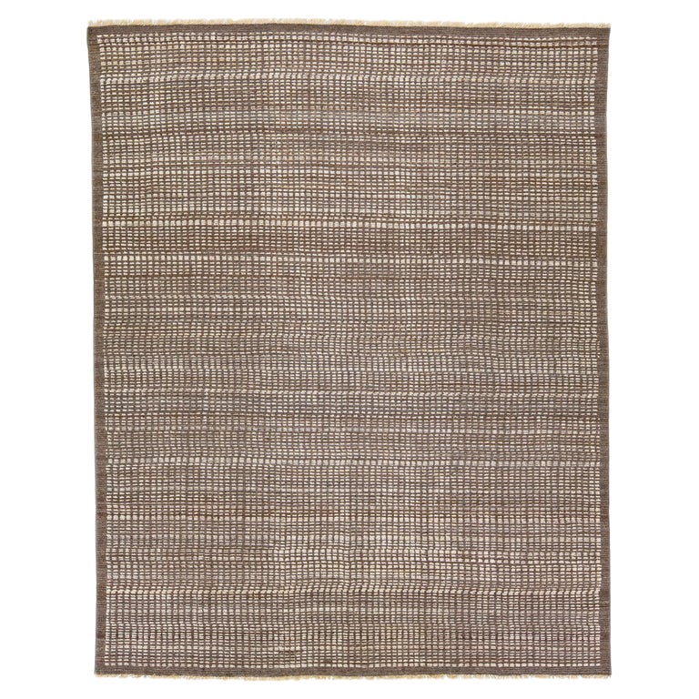 Modern Moroccan Style Handmade Solid Brown Wool Rug For Sale at 1stDibs