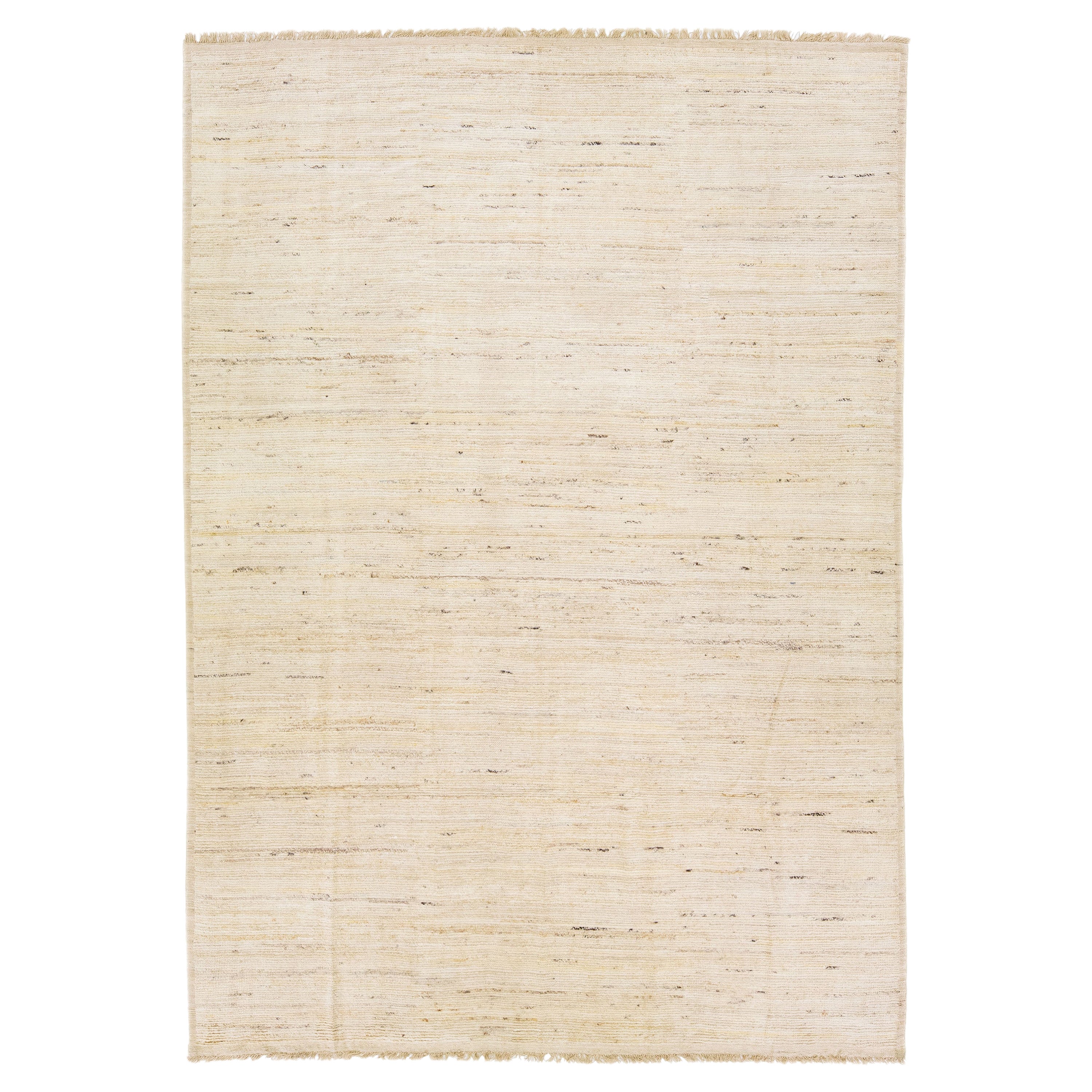 Modern Moroccan Style Handmade Solid Beige Wool Rug For Sale at 1stDibs