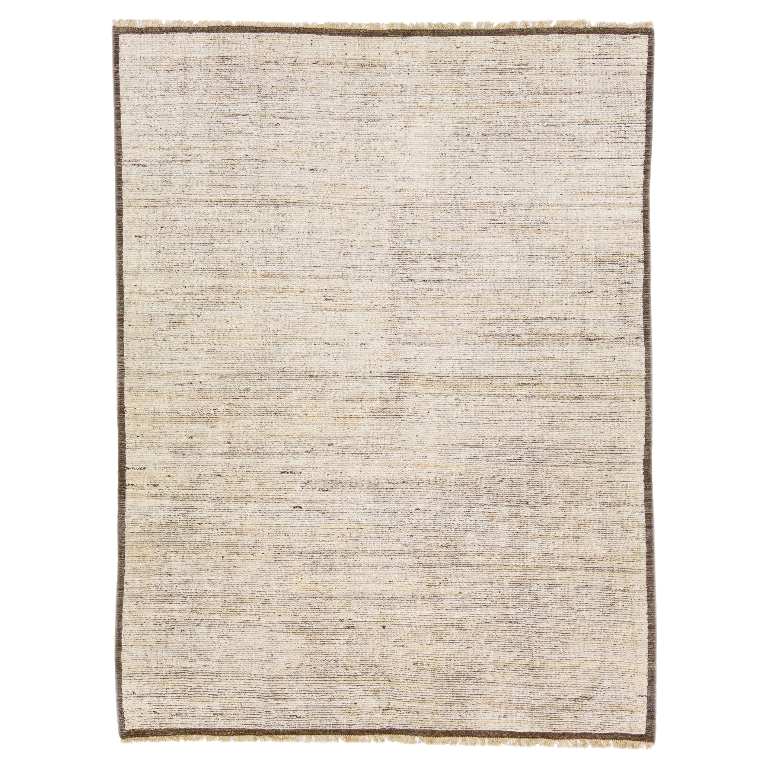 Brown Modern Moroccan Style Handmade Wool Rug with Subtle Pattern For ...