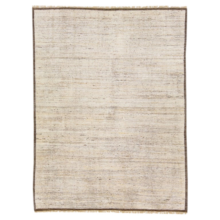 Modern Moroccan Style Handmade Beige Wool Rug with Subtle Design For ...