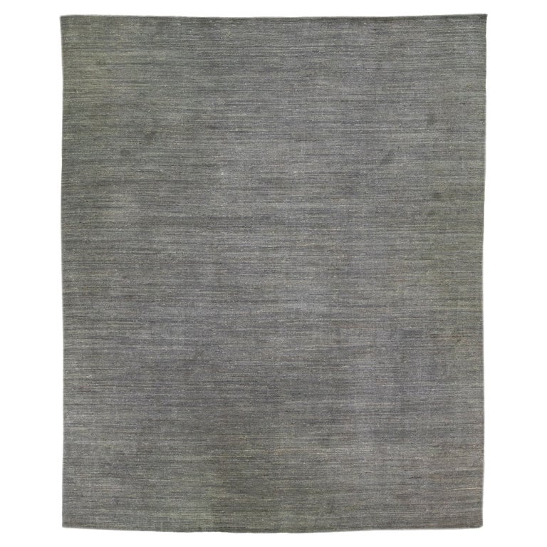 Modern Gabbeh Style Gray Handmade Oversize Wool Rug with Solid Design ...