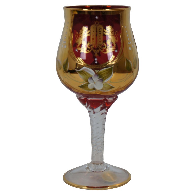 Vintage Murano Venetian Ruby Glass Kiddush Cup 10 Commandments Judaica ...