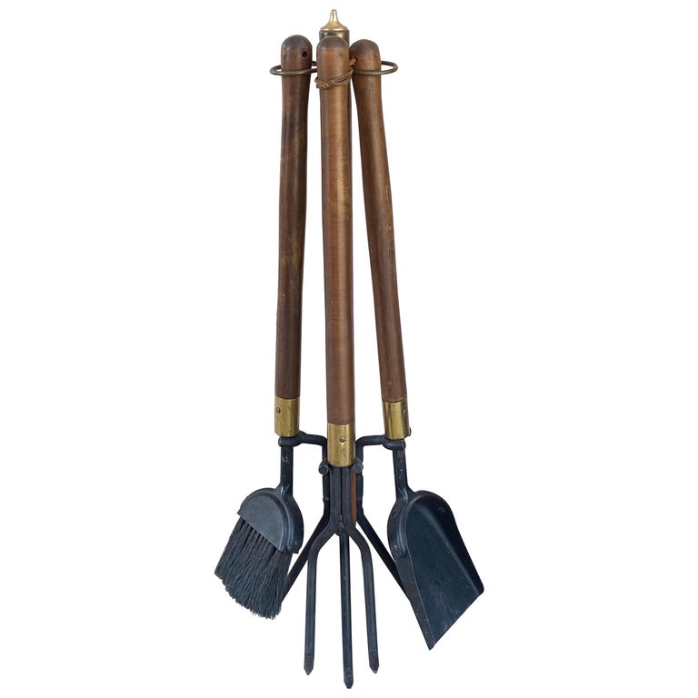 Wood Handle Modernist Firetool Set For Sale at 1stDibs