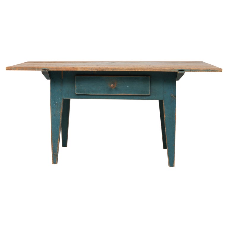 Large Swedish Rustic Blue Country Work Table For Sale at 1stDibs