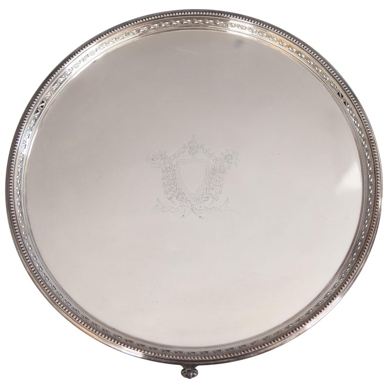 English Edwardian Silver Plate Round Footed Salver Tray, circa 1900 For ...