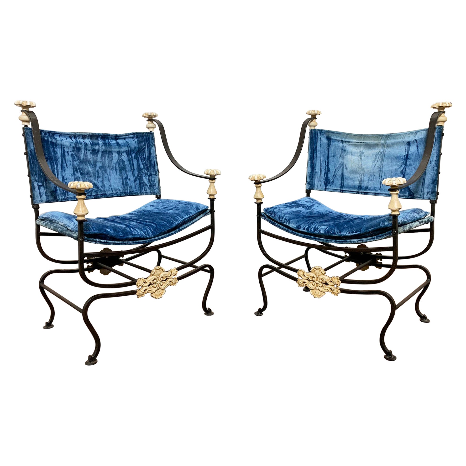 Pair of Hollywood Regency Style X-Base Campaign Chairs, circa 1960s at ...