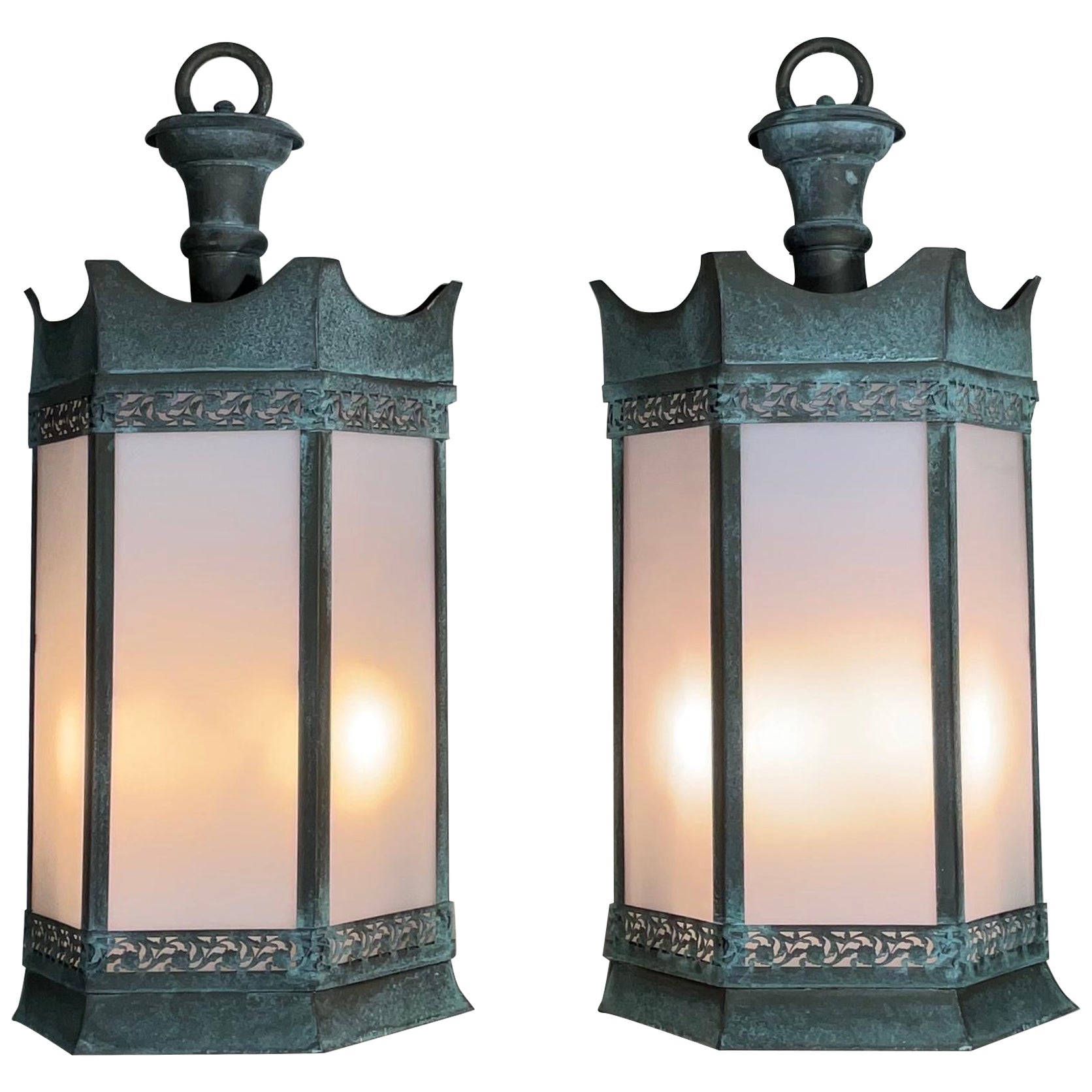 Pair Verdigris Green Patina Wall Mounted Lanterns, France, 1880 For ...