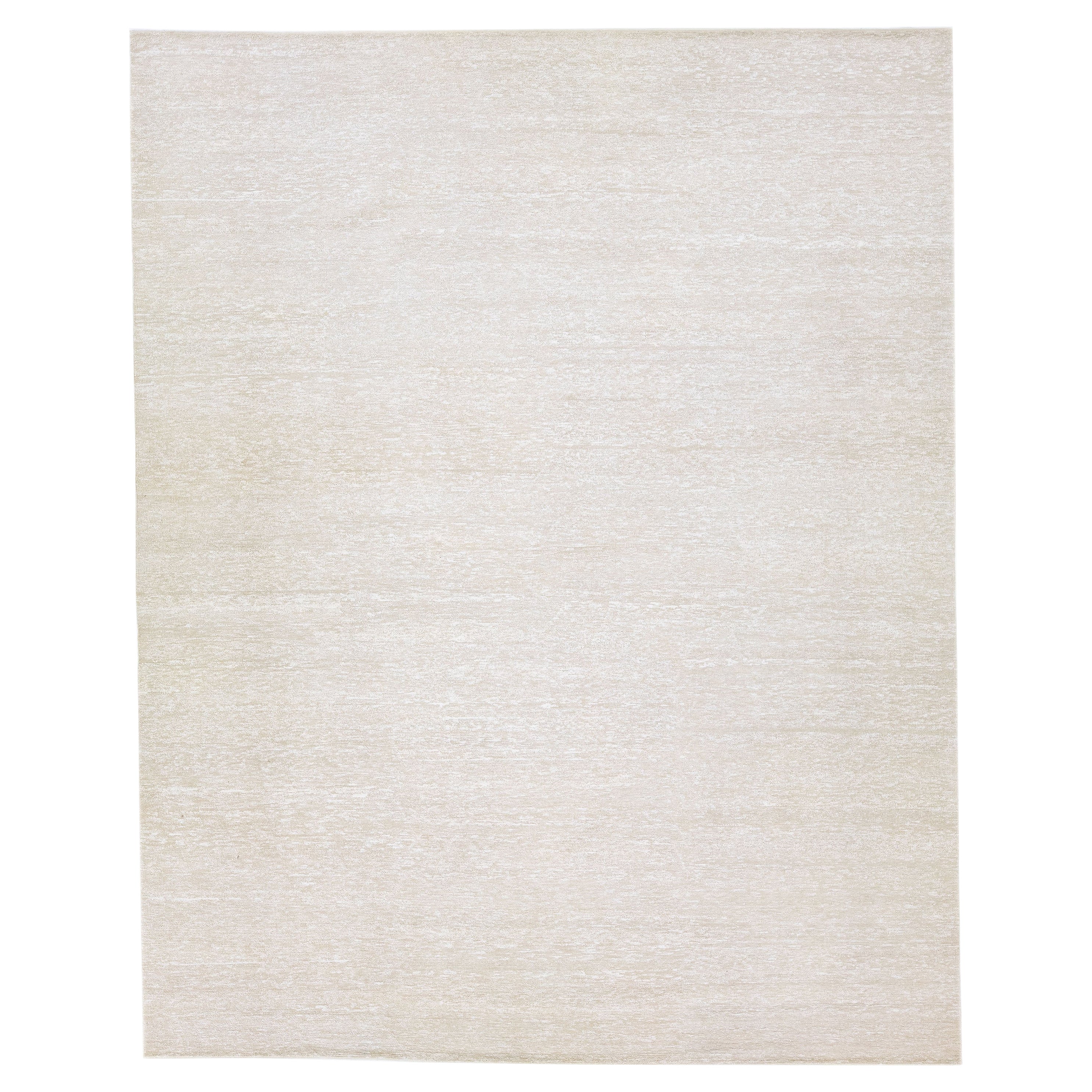 Modern Minimalist Style Handmade Room Size Beige Wool and Silk Rug For ...