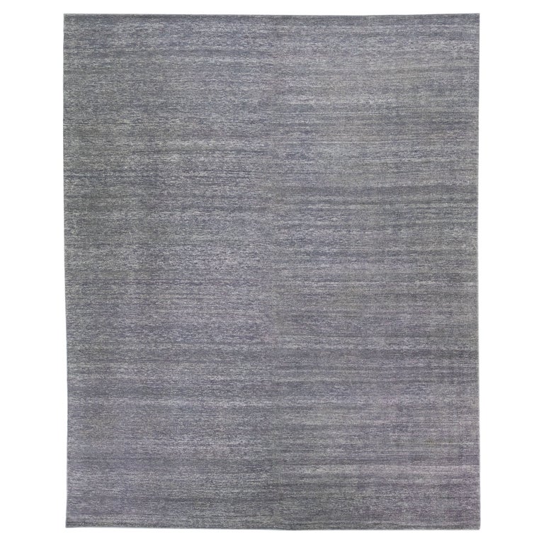 Modern Minimalist Style Gray Handmade Oversize Wool and Silk Rug For ...