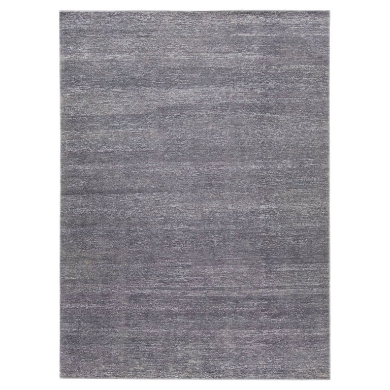Gray Modern Minimalist Style Handmade Room Size Wool and Silk Rug For ...