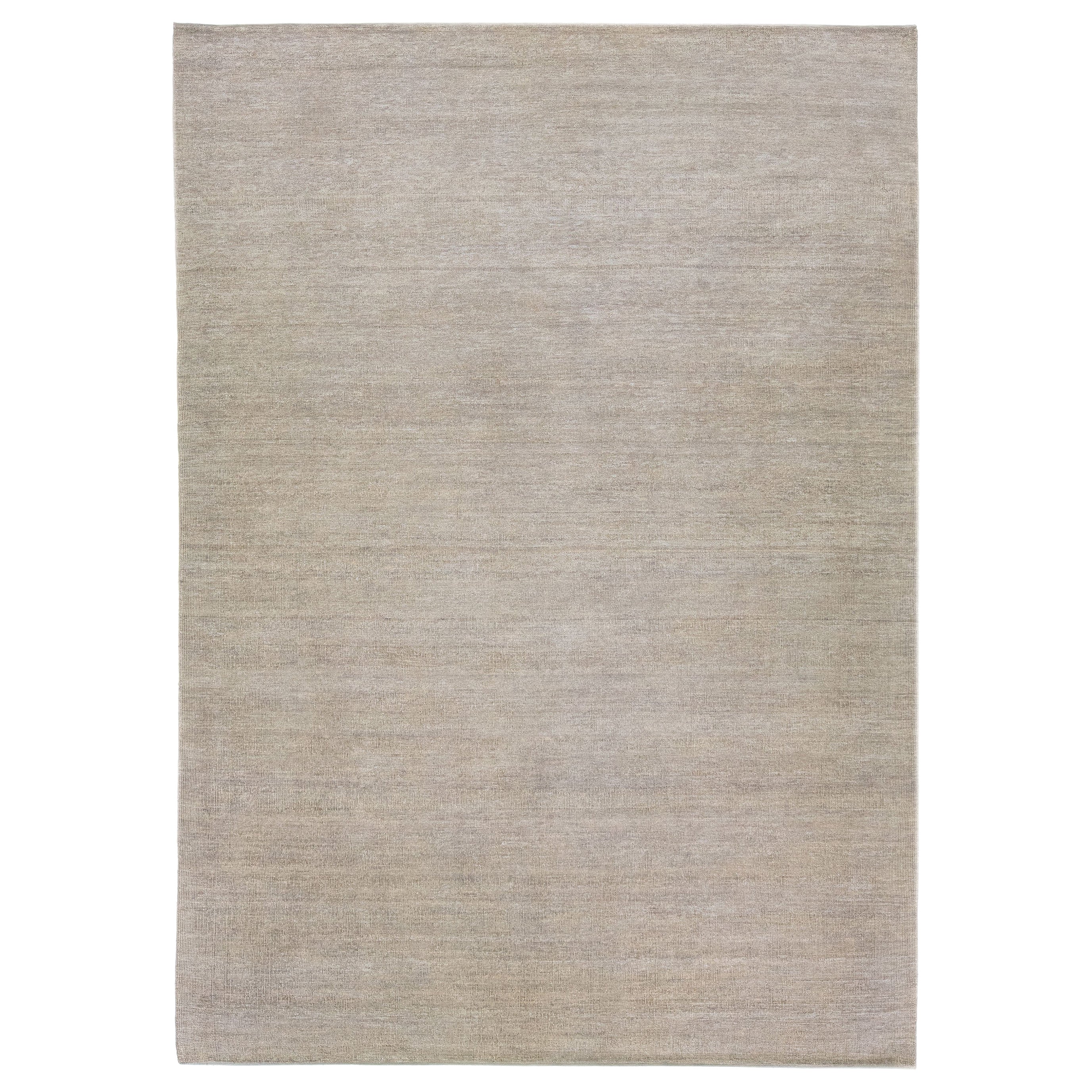 Modern Minimalist Style Handmade Room Size Beige Wool and Silk Rug For ...