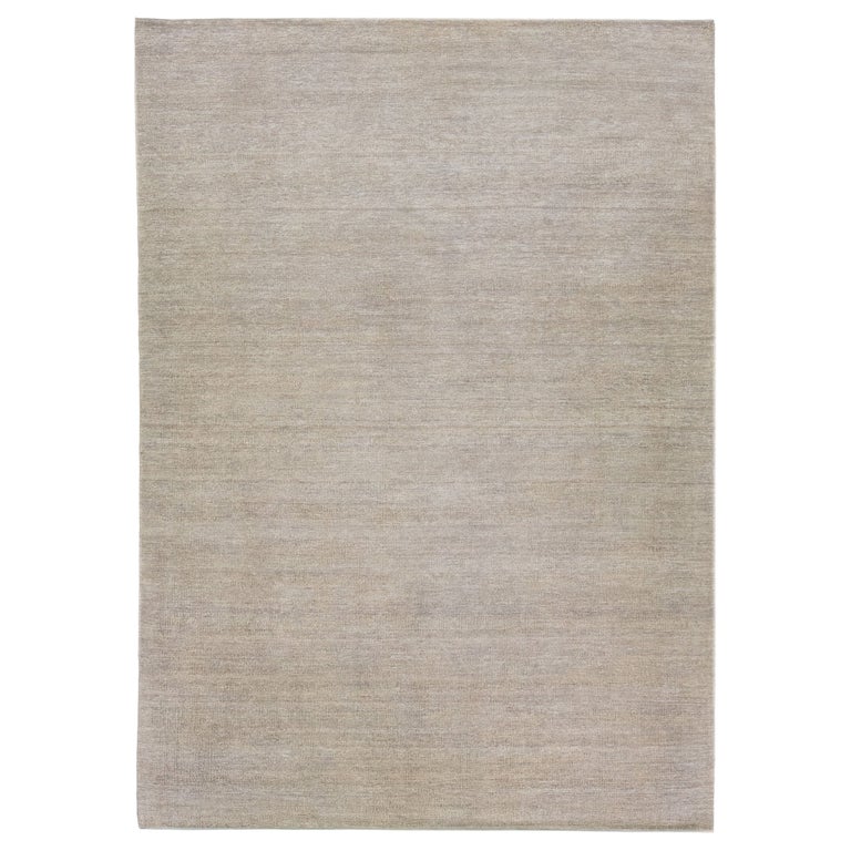 Modern Handmade Solid Beige Motif Room Size Wool and Silk Rug For Sale ...