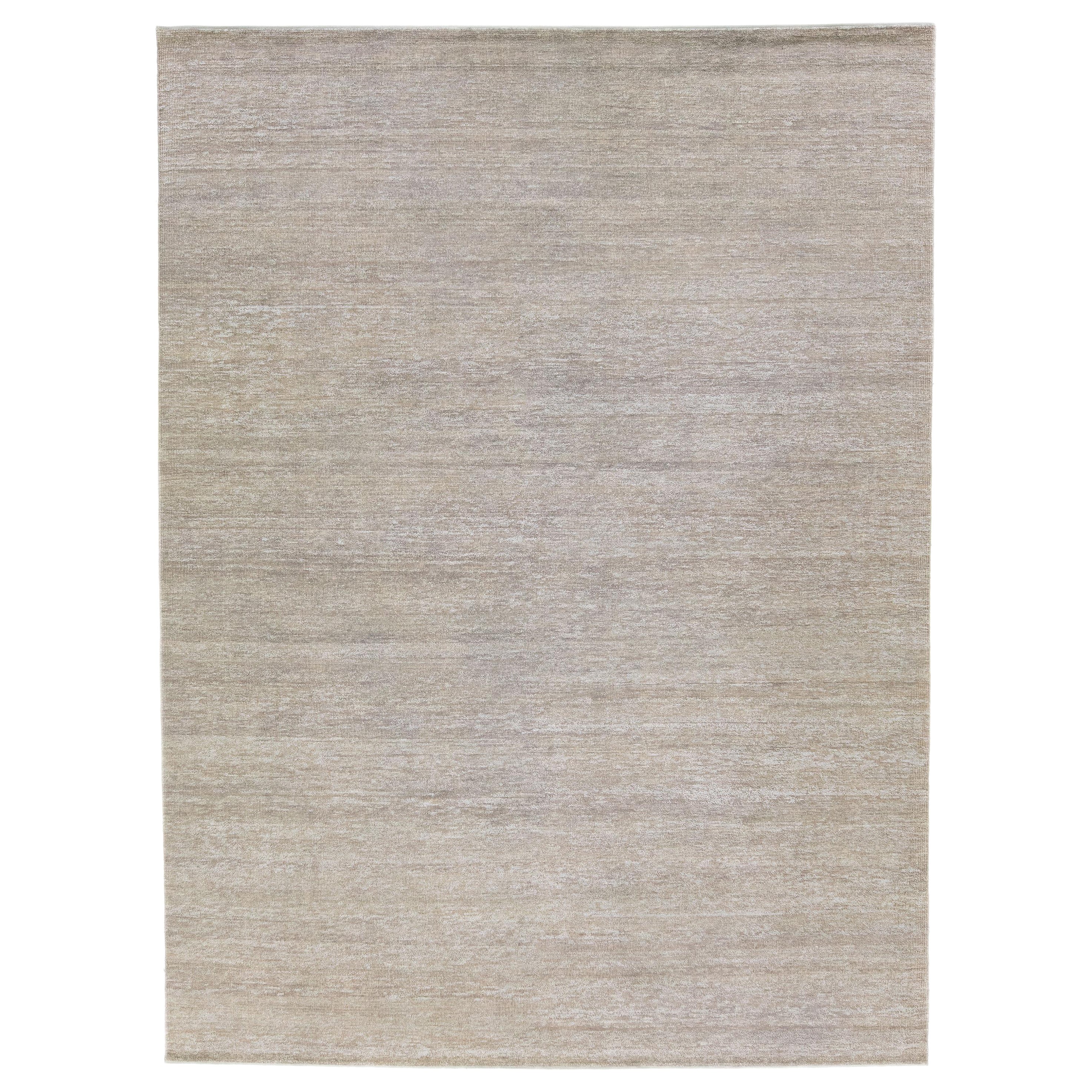 Contemporary Abstract Handmade Gray and Beige Wool Rug For Sale at 1stDibs