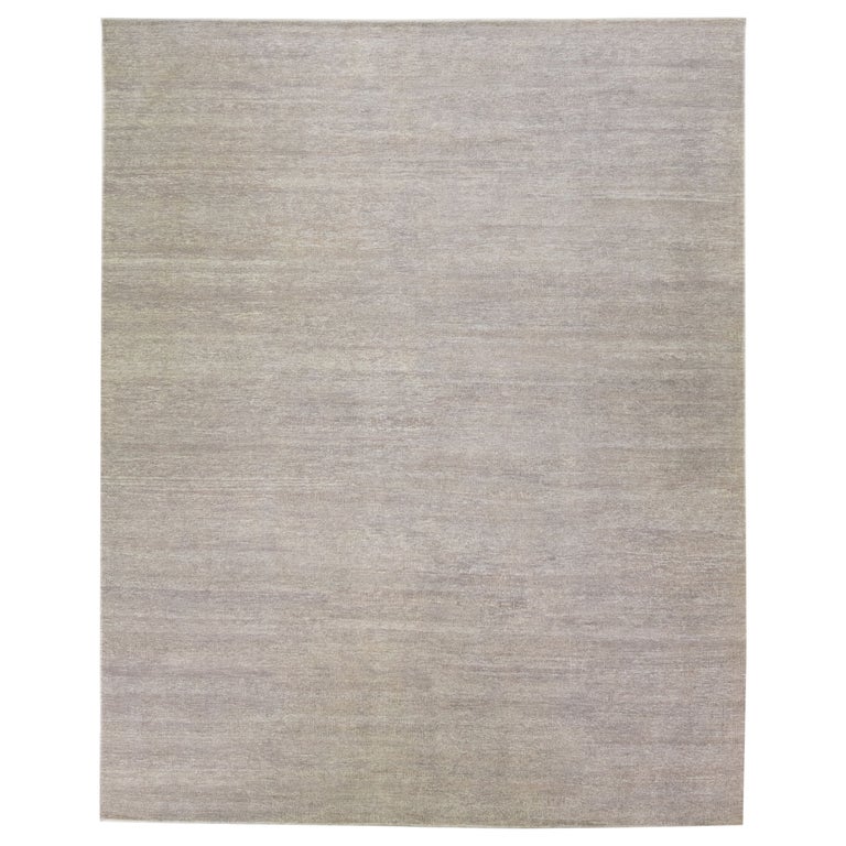 Comtemporary Solid Beige Handmade Oversize Wool and Silk Rug For Sale ...