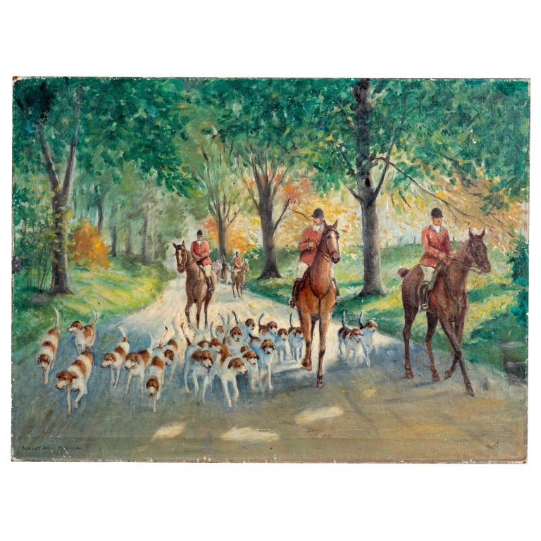 Oil on Canvas of Fox Hunt Scene For Sale at 1stDibs