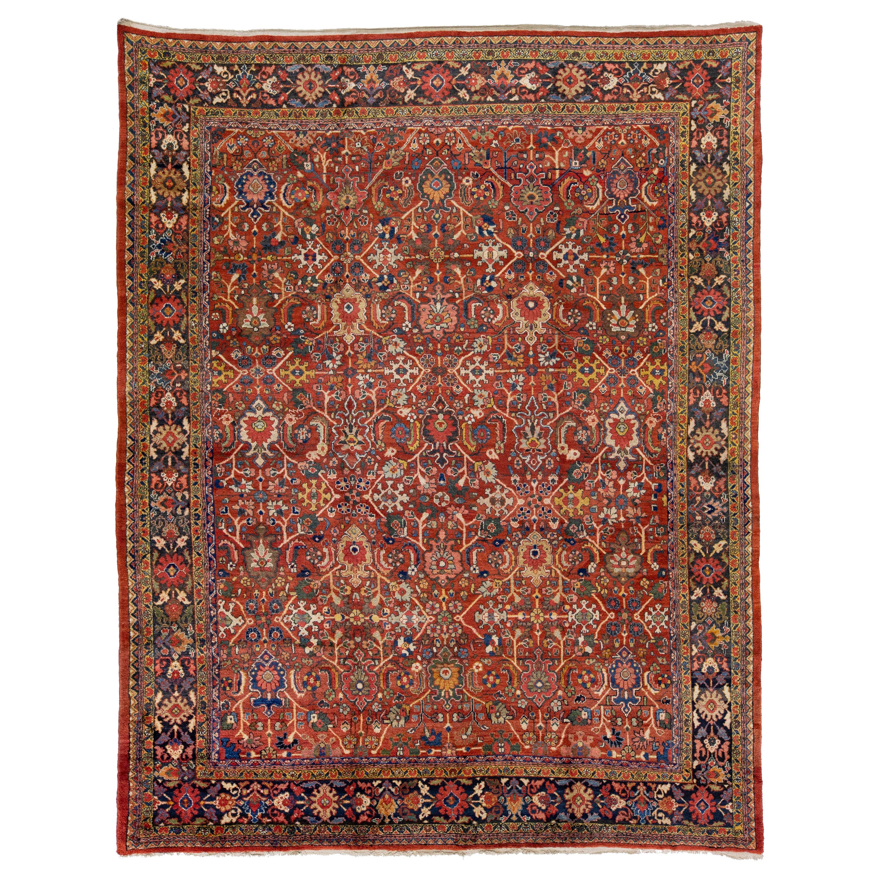 Rust Handmade Antique Persian Mahal Square Wool Rug With Allover Motif ...