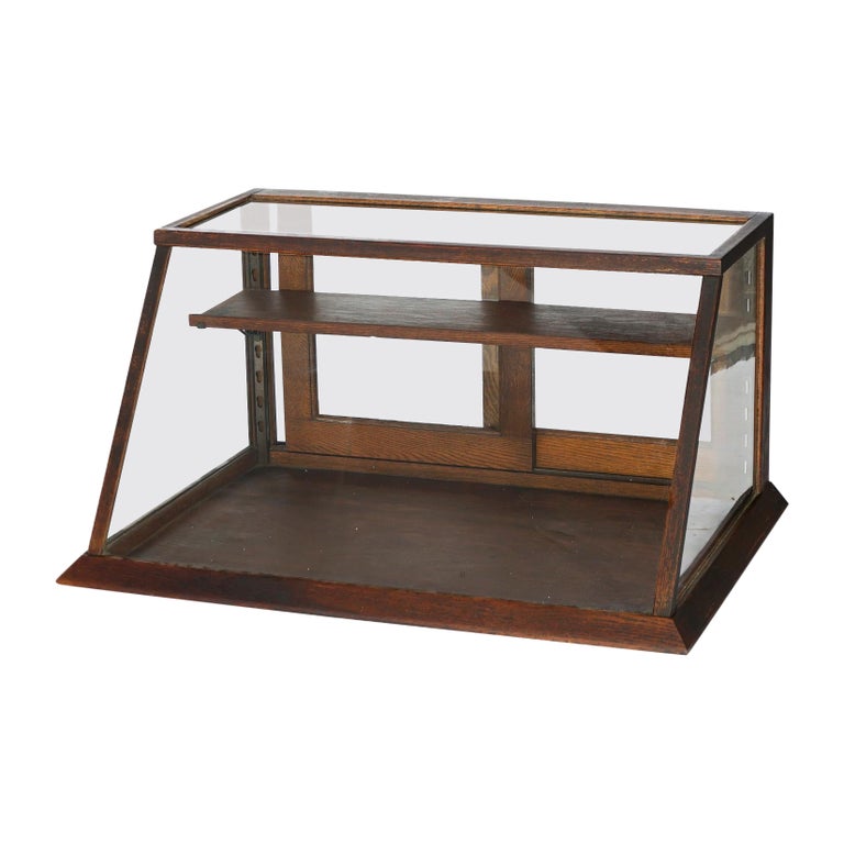 Antique Country Store Table Top Oak Slant Front Display Showcase, circa ...