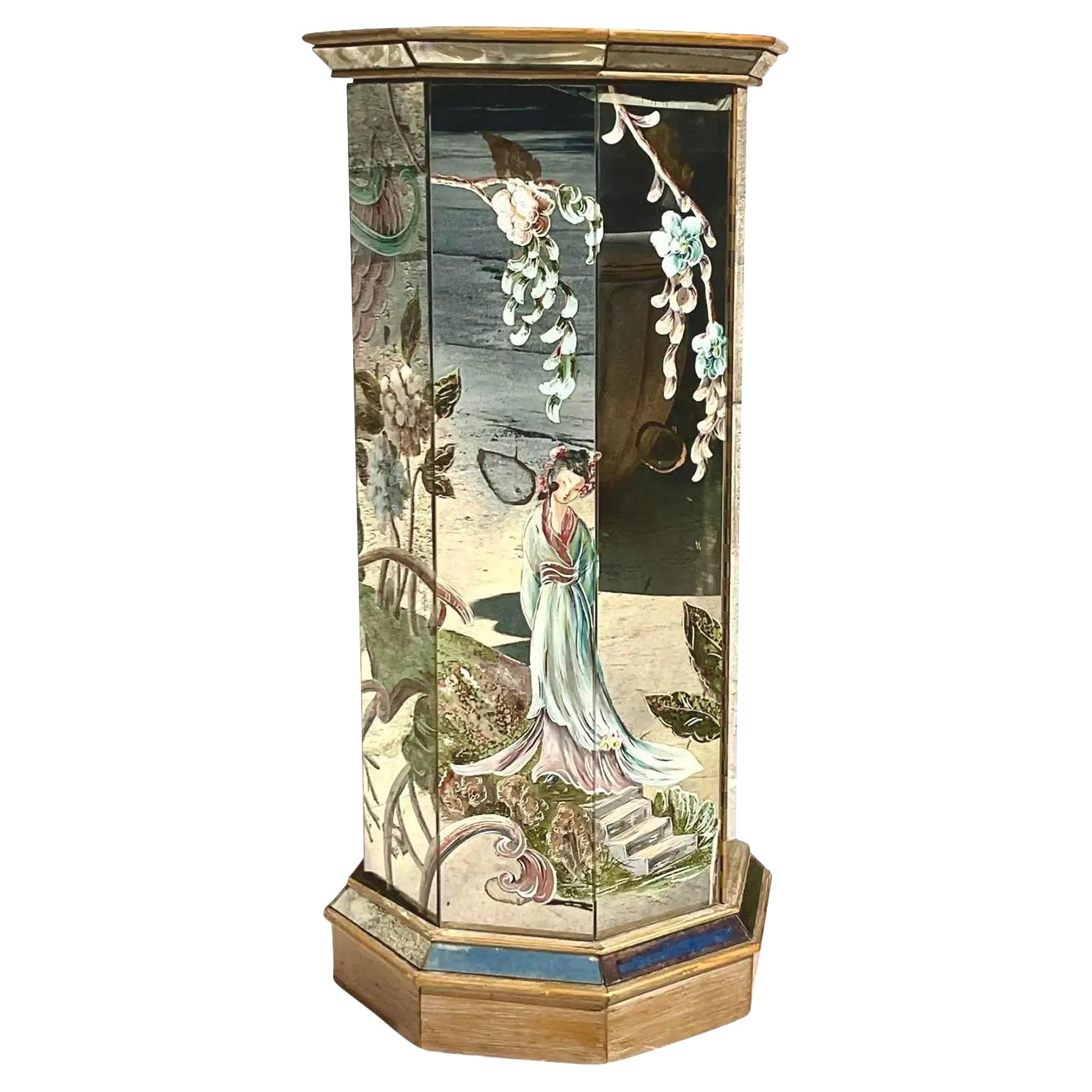 Skyscraper Style Mirrored Pedestal with Hand-Beveled Panels at 1stDibs