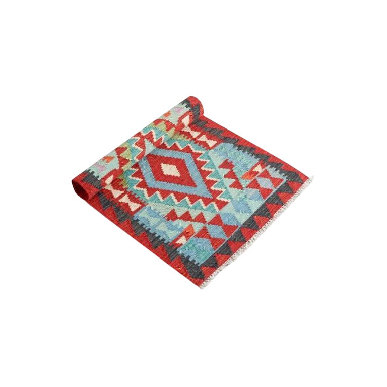 Diamond Kilim Wool Runner in Crimson Red For Sale at 1stDibs