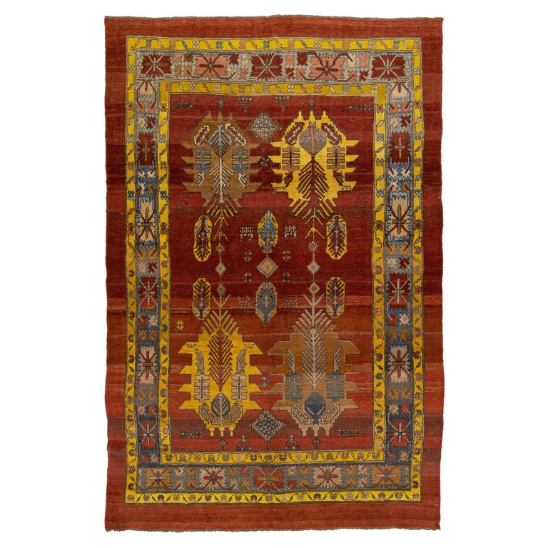 Vintage Bakshaish Handmade Tribal Pattern Rust Wool Rug For Sale at 1stDibs