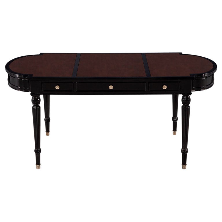 Traditional English Leather Top Black Lacquered Writing Desk For Sale ...