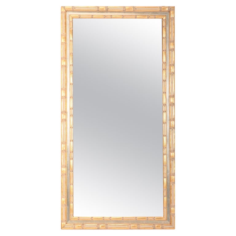 Vintage White and Gold Rectangular Faux Bamboo Framed Wall Mirror, C ...
