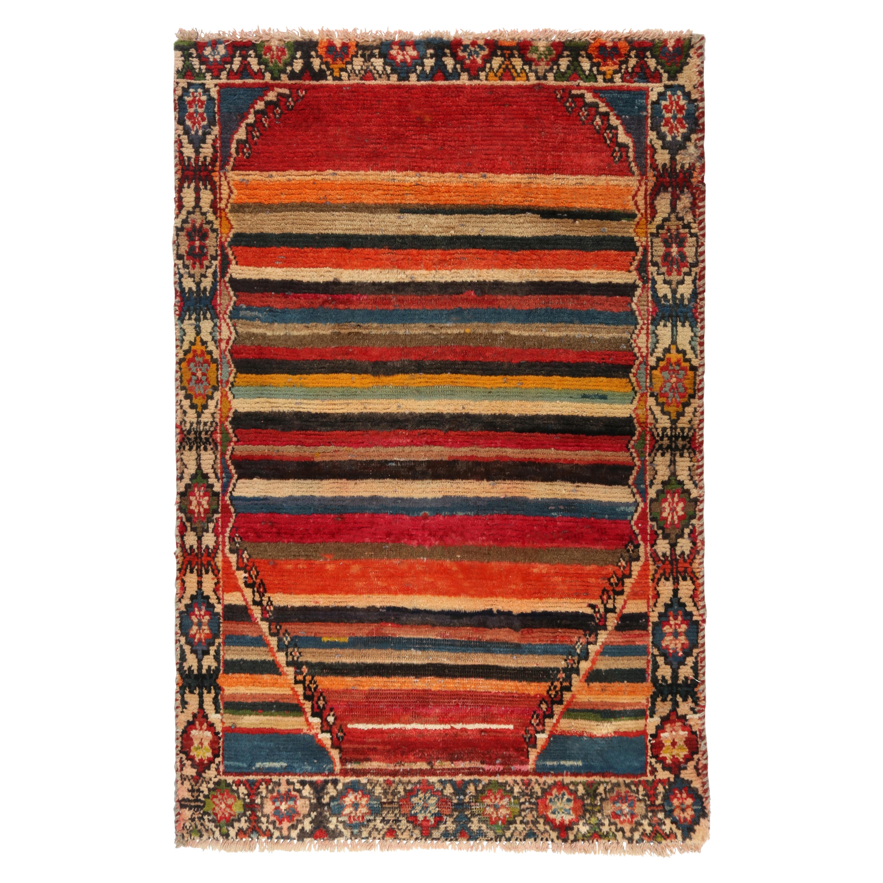 Vintage Gabbeh Tribal Square Rug in Polychromatic Striae Patterns by ...