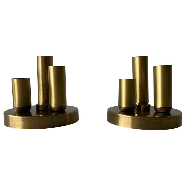 Antique Gold Metal Triple Tube Pair of Ceiling Lamps by TZ, 1960s ...