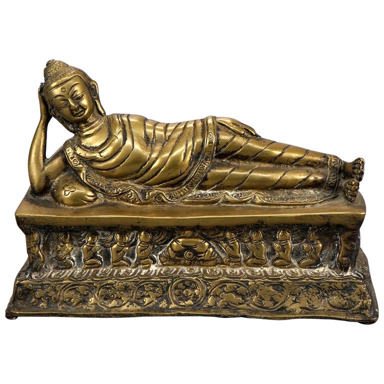 Asian Cast Bronze Sculpture of Reclining Shiva 20th C For Sale at 1stDibs