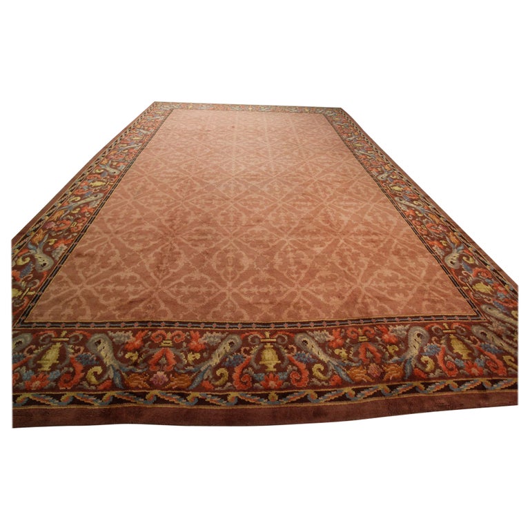 Large Antique French Rug Handmade Oversized Rug French Savonnerie Beige ...