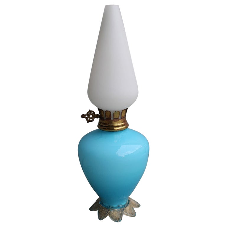 Seguso - Lampe de bureau en verre de Murano bleu italien, design Venini ...