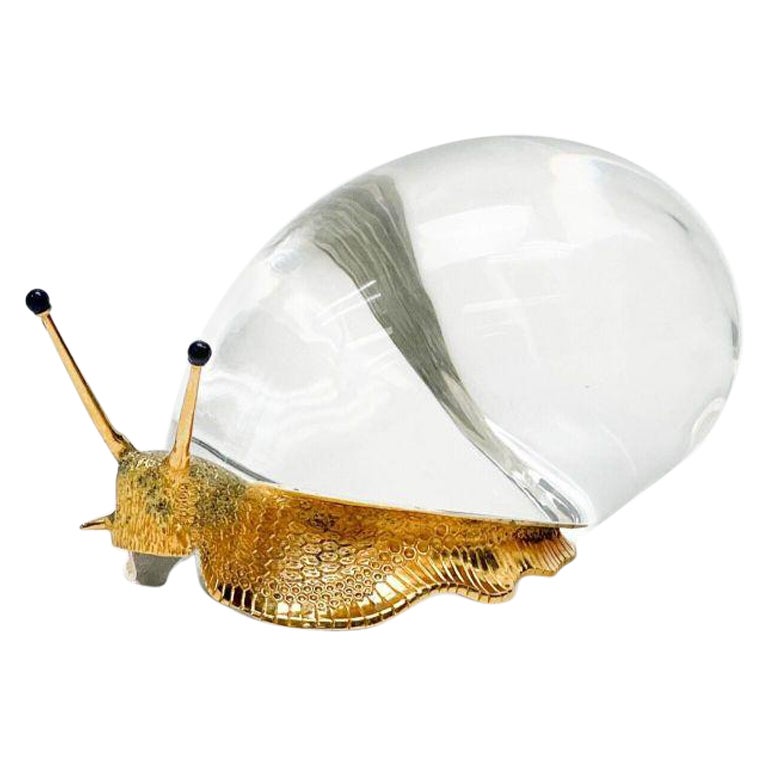 Steuben Art Glass and Vermeil Sterling Silver Snail Sculpture by Paul ...
