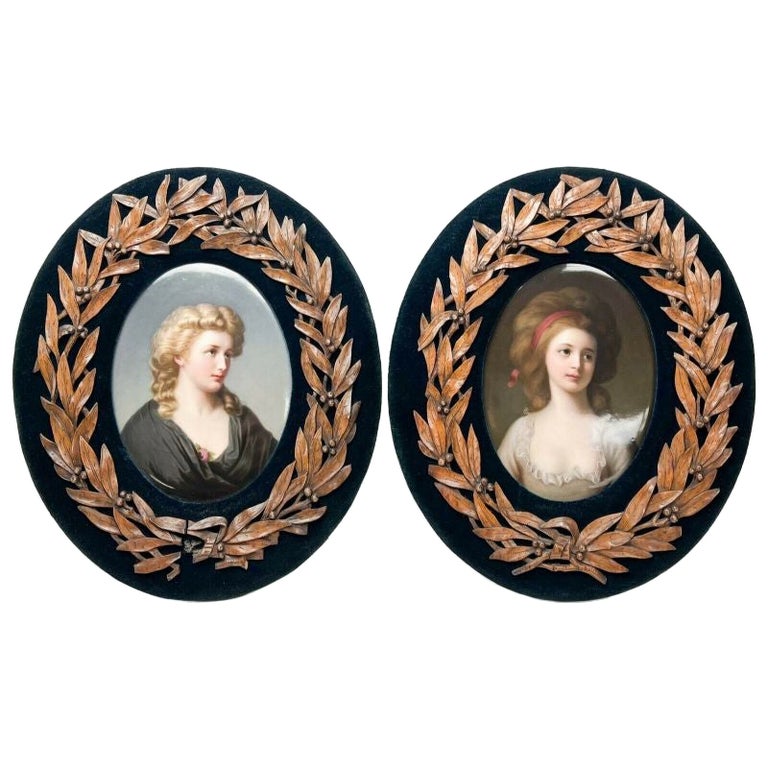 Pair of KPM Berlin Hand Painted Porcelain Plaques of Beauties Framed ...
