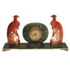 Yamanaka Art Deco Carved Jade, Agate, and Gilt Silver Desktop Clock ...