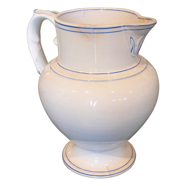 19th Century Spanish Hand Painted Ceramic Jug For Sale at 1stDibs