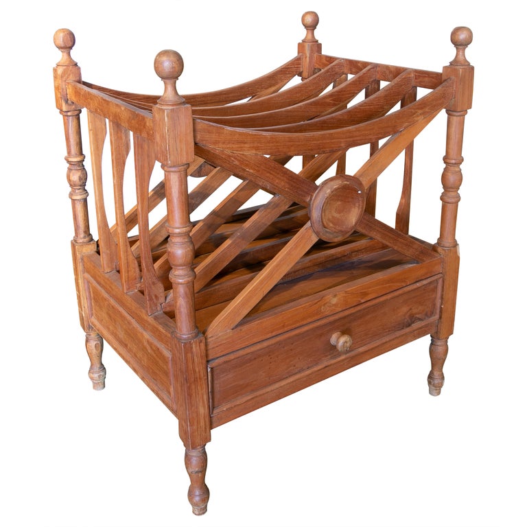 French Wooden Magazine Rack with Drawer at 1stDibs